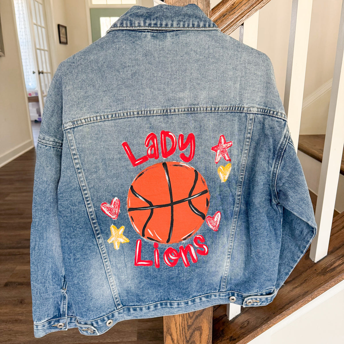 Team Spirit Basketball Hand Painted Custom Denim Jacket – The Redheaded ...