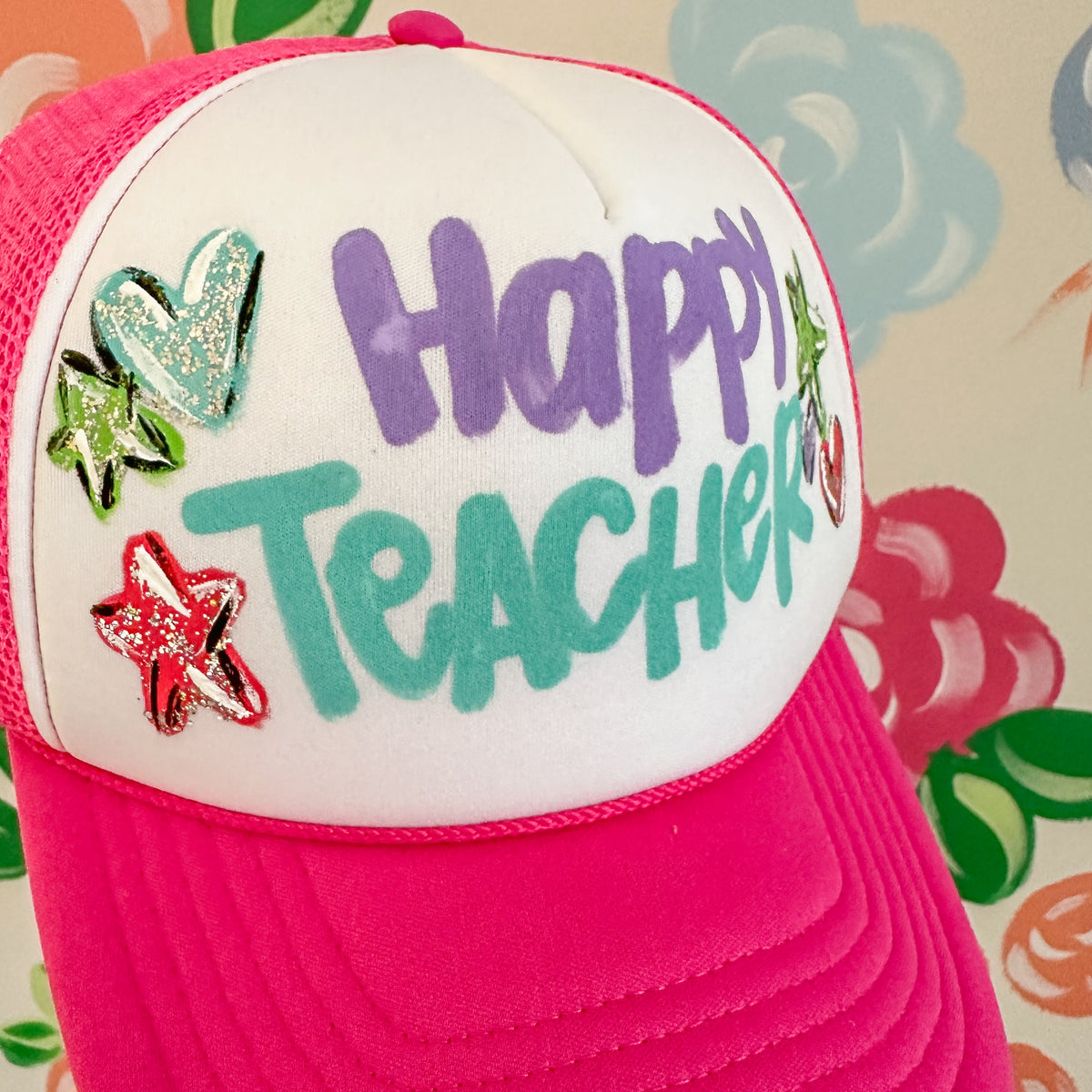 Happy Teacher Hand Painted Trucker Hat – The Redheaded Camel