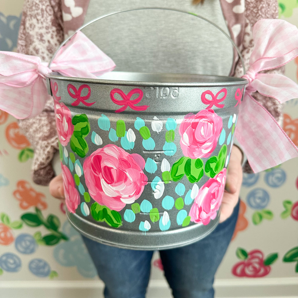 Personalized Brushstroke Floral Easter Bucket – The Redheaded Camel