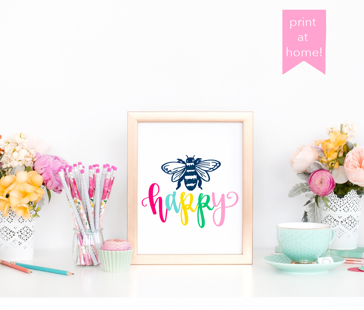 Bee Happy Print at Home 8 x 10 Art Print – The Redheaded Camel